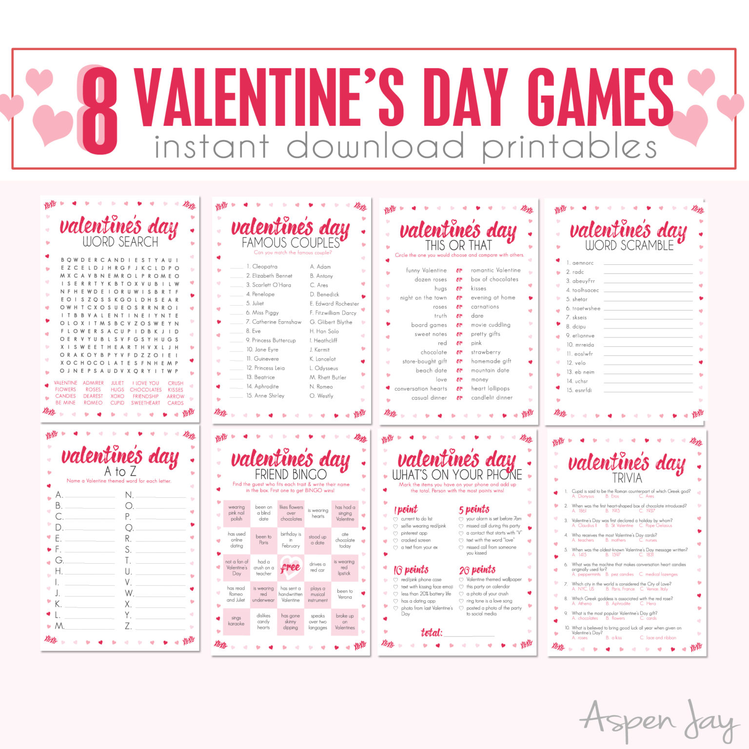 Free Valentines Couples Game Cards Aspen Jay