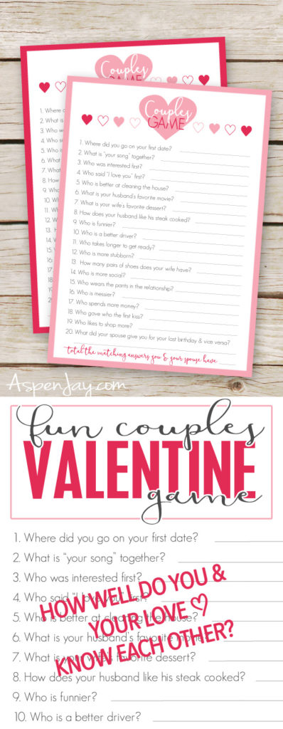 Free Valentines Couples Game Cards - Aspen Jay