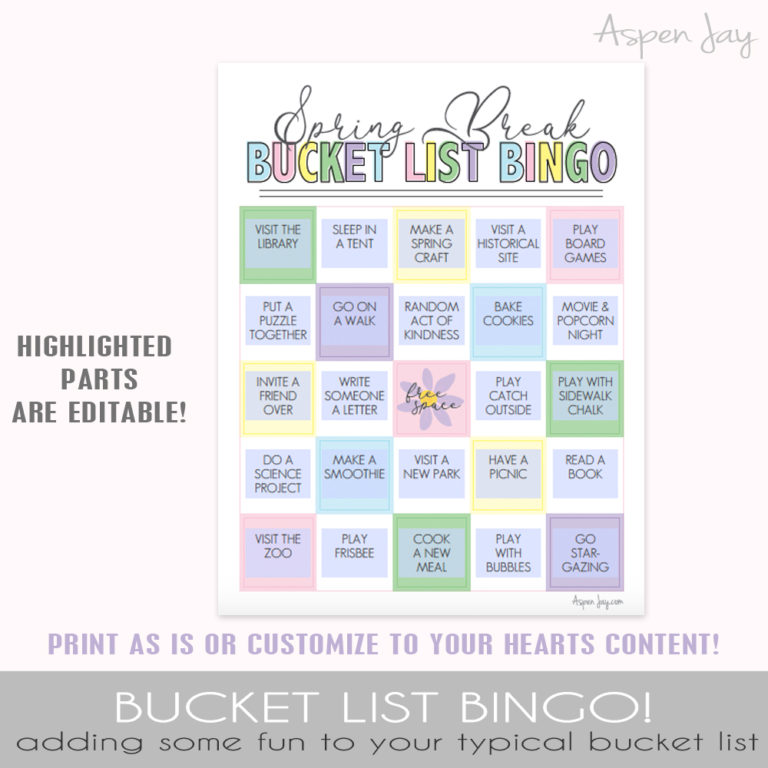 Spring Break Bucket List Bingo - Aspen Jay