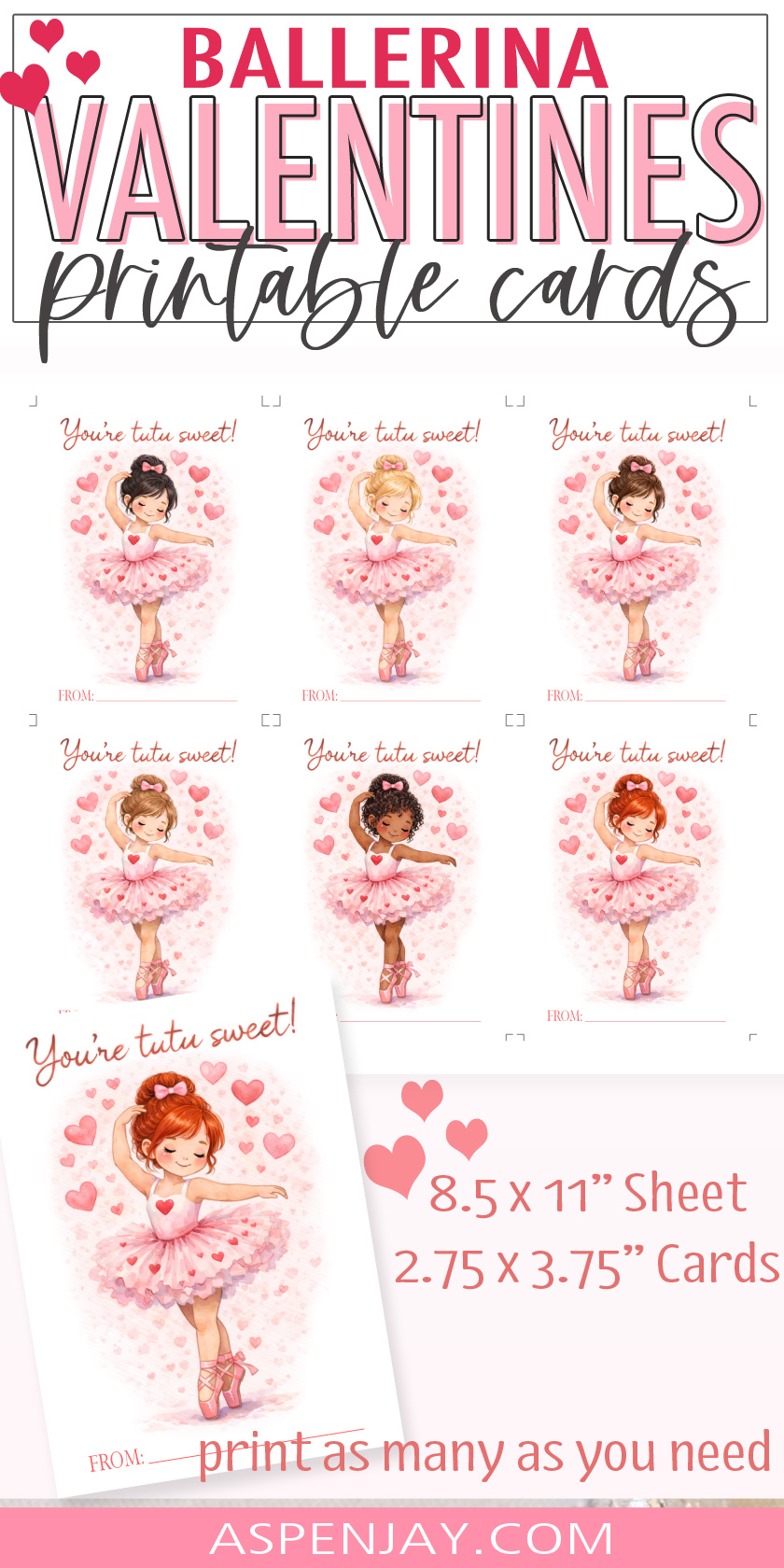 Pretty Ballerina Valentine Cards – Free Printable for Kids - Aspen Jay