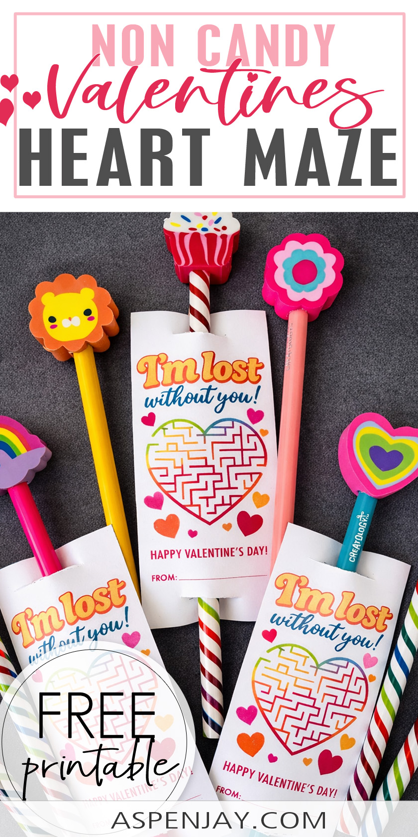 Free Maze Valentine Cards (Non-Candy Pencil Printable) - Aspen Jay