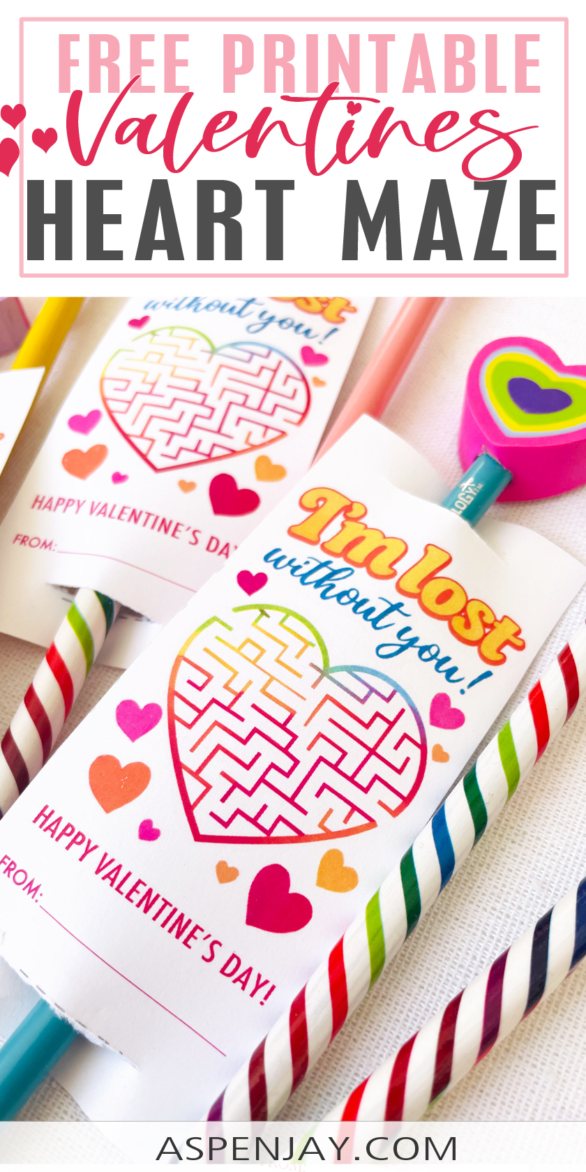 Free Maze Valentine Cards (Non-Candy Pencil Printable) - Aspen Jay