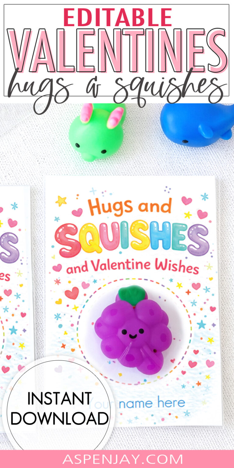 Squishy Valentine Cards (Free Non-Candy Hugs & Squishes Printable ...