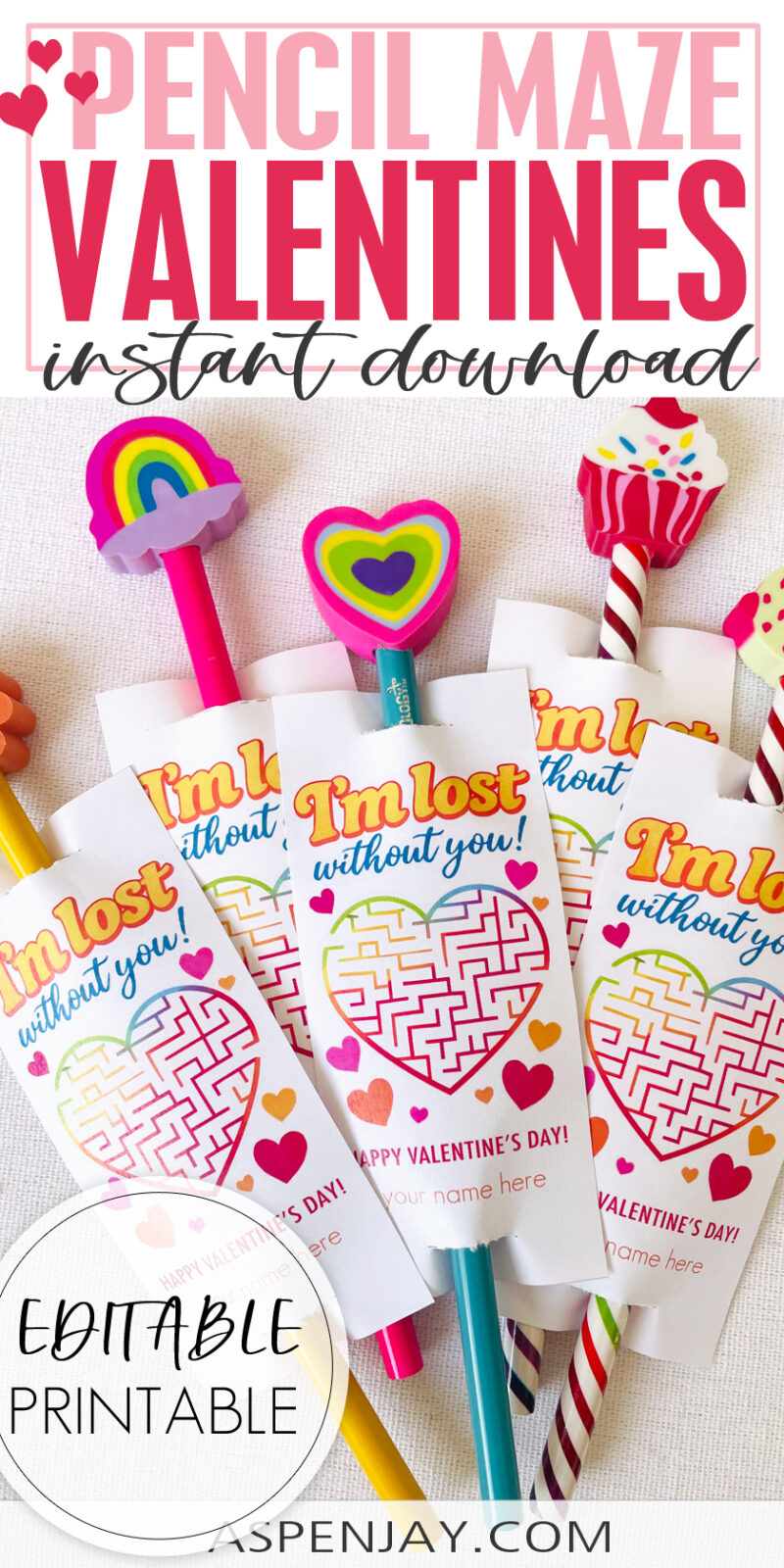 Free Maze Valentine Cards (Non-Candy Pencil Printable) - Aspen Jay