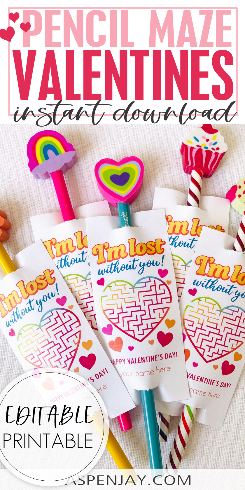 Free Maze Valentine Cards (Non-Candy Pencil Printable) - Aspen Jay